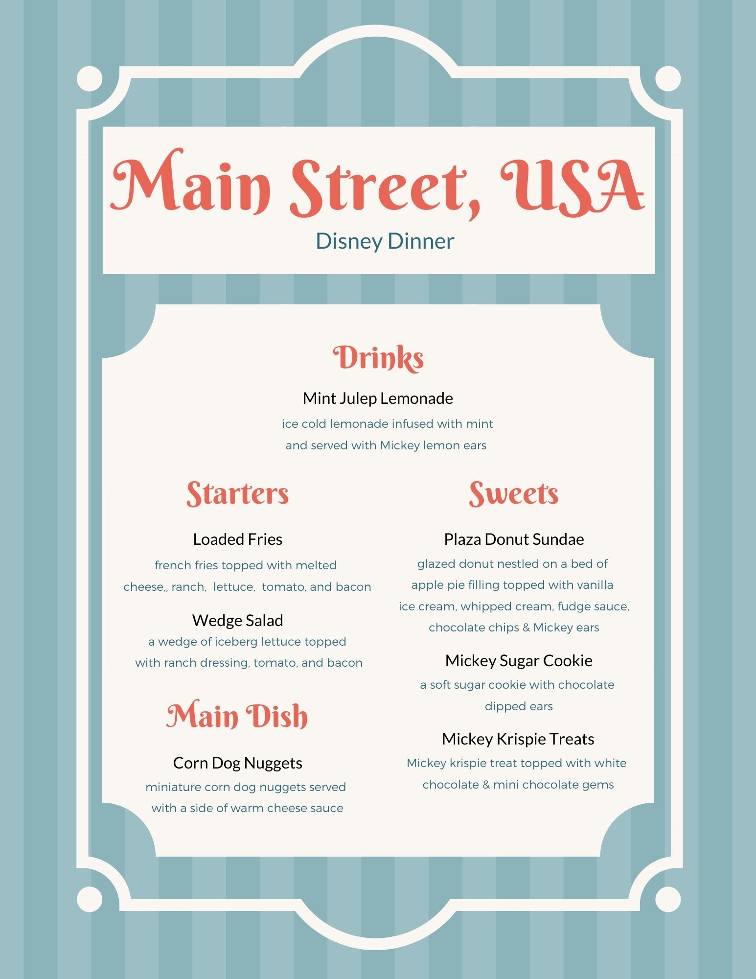 Main Street USA Dinner - Pixie Dust & Posies