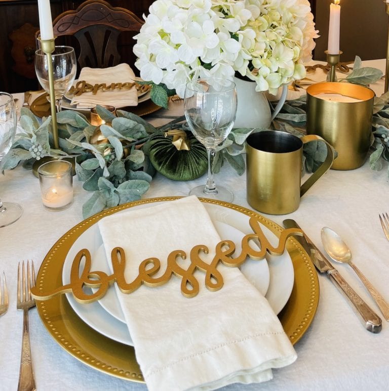 Sage and White Thanksgiving Tablescape - Pixie Dust & Posies