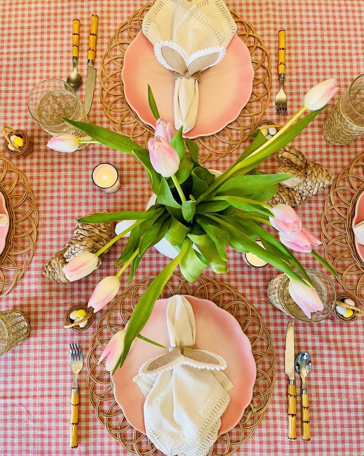 Pink Gingham Bunny Table - Pixie Dust & Posies