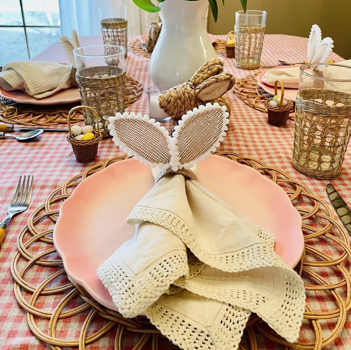 Pink Gingham Bunny Table - Pixie Dust & Posies